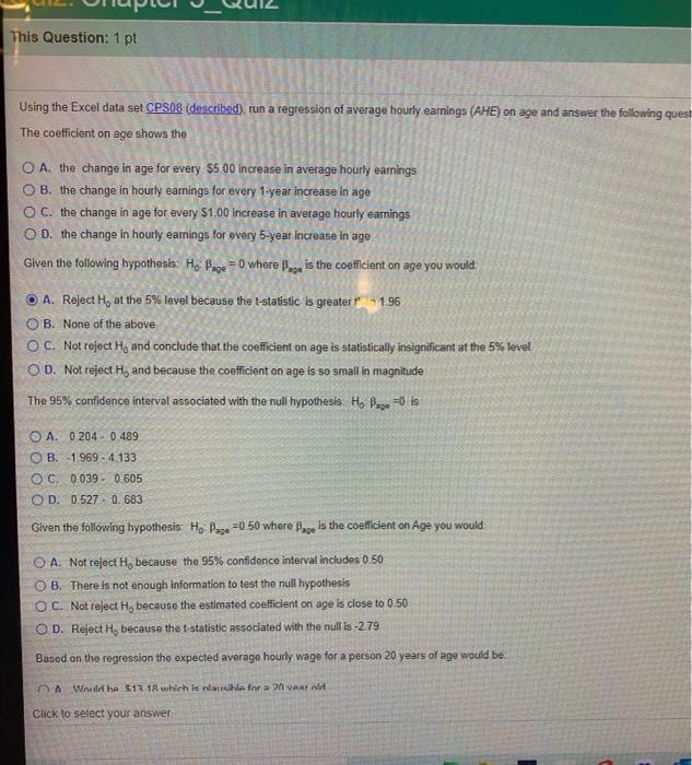 This Question: 1 pt Using the Excel data set CPS08 | Chegg.com