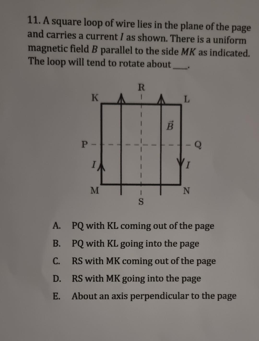 Solved 3. A wire carrying current toward the top of the page | Chegg.com