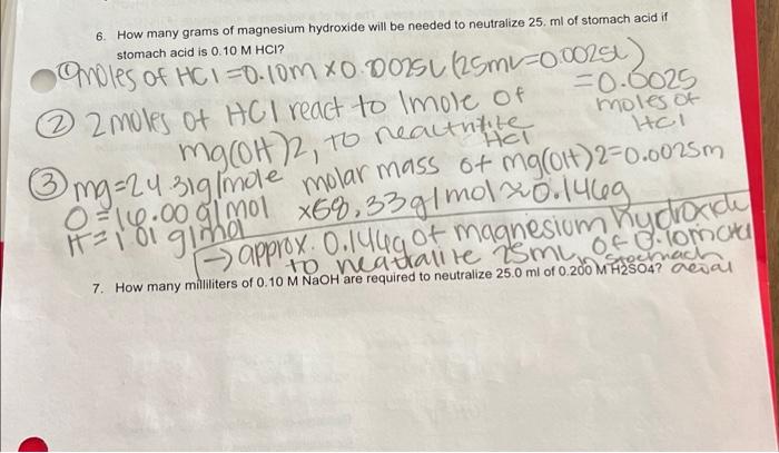 Solved 6. How many grams of magnesium hydroxide will be | Chegg.com