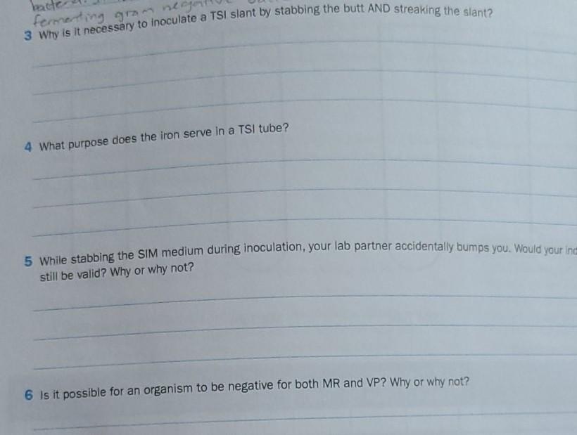 Solved 3 Why is it necessary to inoculate a TSI slant by | Chegg.com