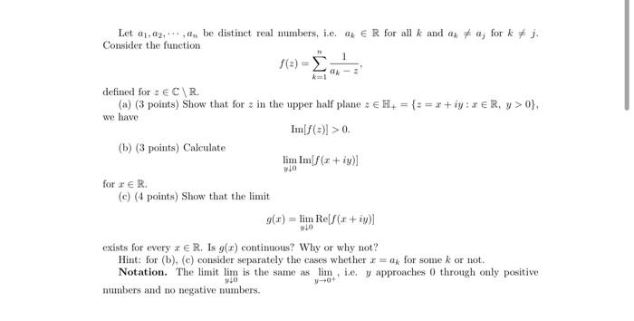 Solved Let a1,a2,⋯,an be distinct real numbers, i.e. ak∈R | Chegg.com