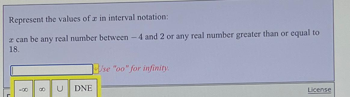 Solved Represent the values of x ﻿in interval notation:x | Chegg.com