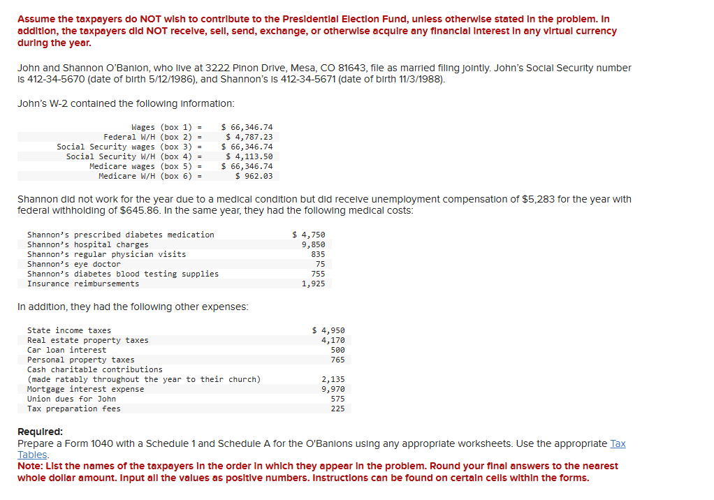 Solved Form 1040 ﻿for a Single taxpayer with no dependents. | Chegg.com