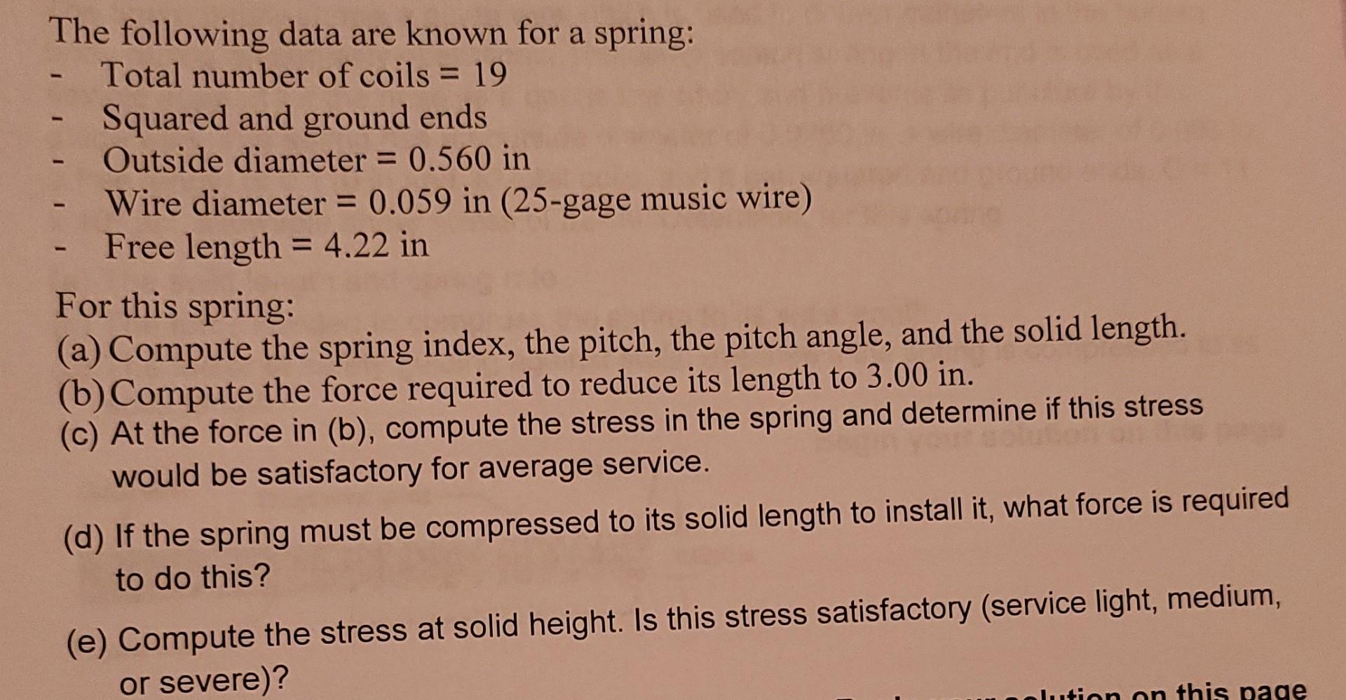 Solved The following data are known for a spring: Total | Chegg.com