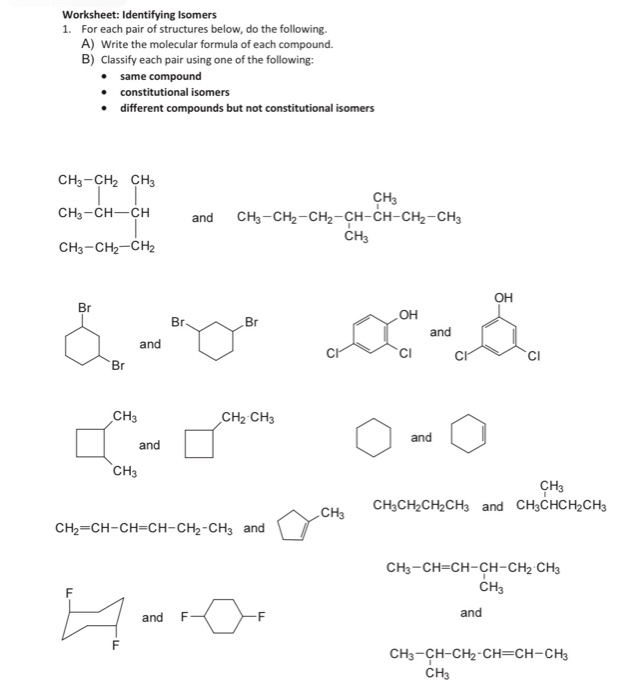 Solved Worksheet: Identifying Isomers 1. For each pair of | Chegg.com