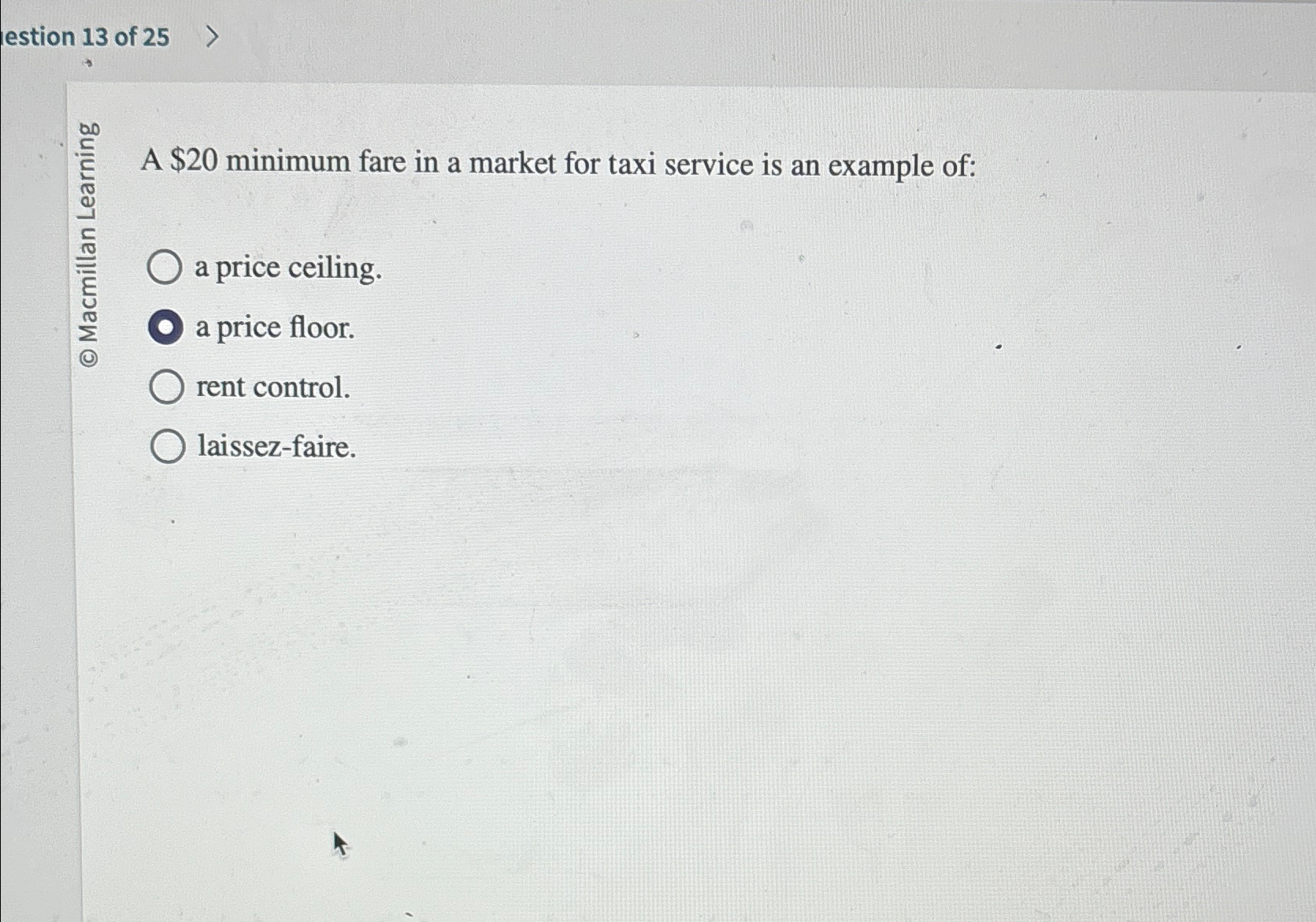 Solved estion 13 ﻿of 25A $20 ﻿minimum fare in a market for | Chegg.com