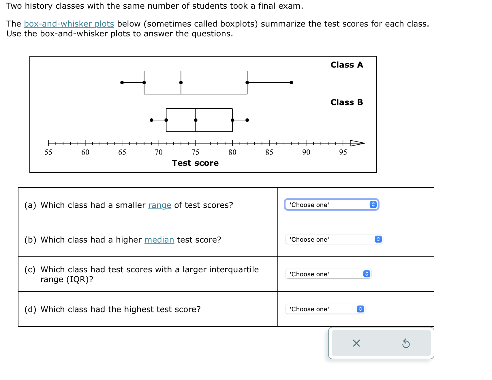 Solved Two history classes with the same number of students | Chegg.com
