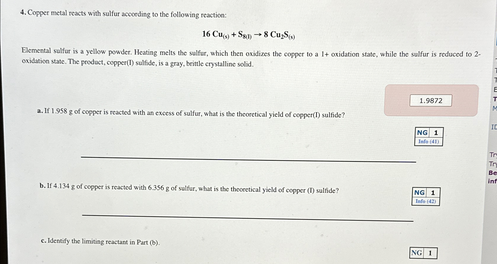 Solved Copper metal reacts with sulfur according to the | Chegg.com