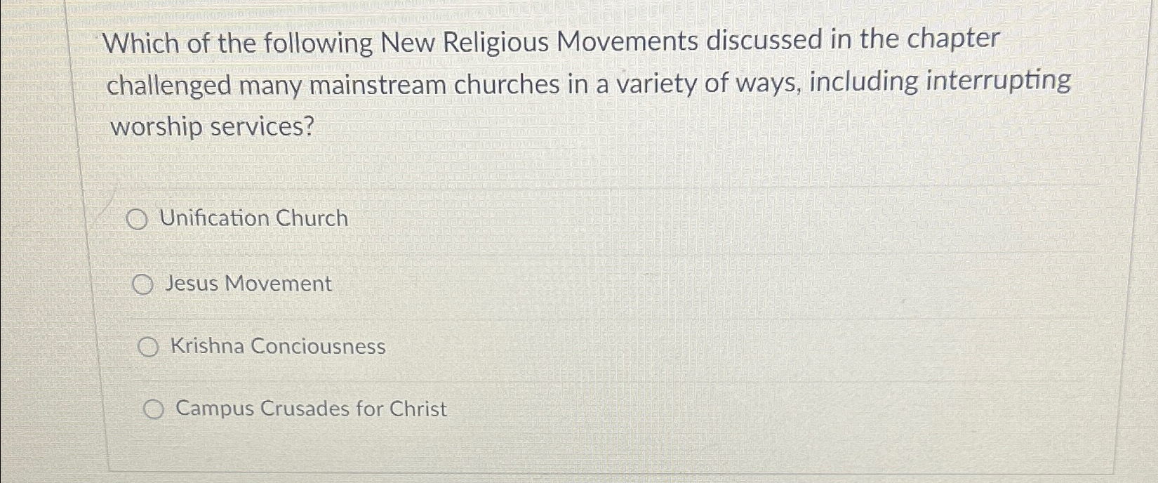 Solved Which of the following New Religious Movements | Chegg.com