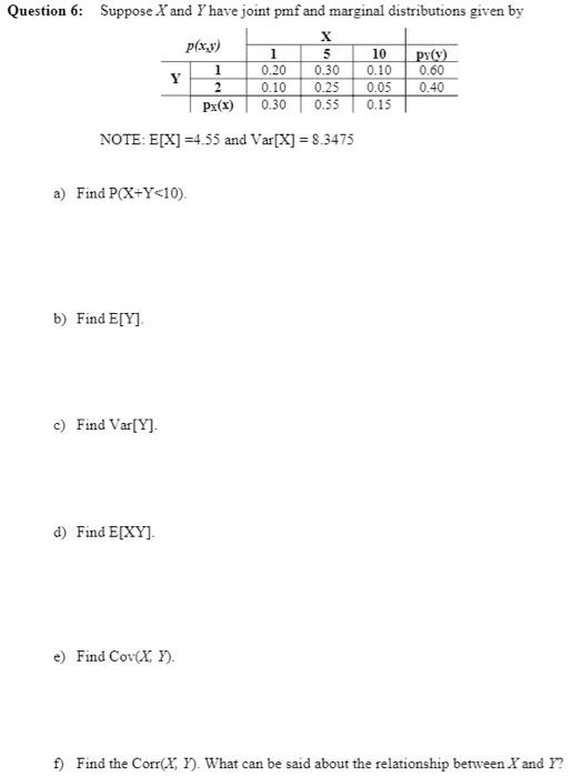 Solved Question 6: Suppose X and Y have joint pmf and | Chegg.com Solved Question 6: Suppose X and Y have joint pmf and | Chegg.com