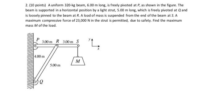 Solved 2. (10 points) A uniform 320−kg beam, 6.00 m long, is | Chegg.com