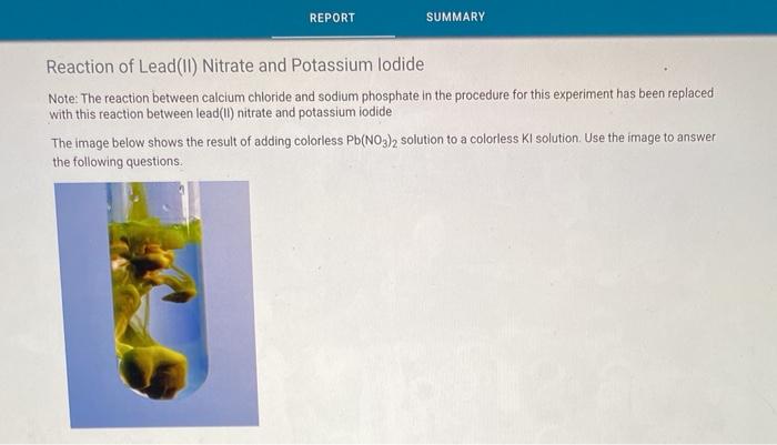 Solved REPORT SUMMARY Reaction of Lead(II) Nitrate and | Chegg.com