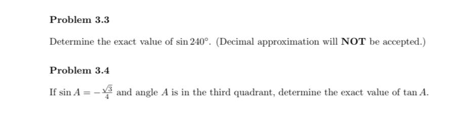 Solved Problem 3.3Determine the exact value of | Chegg.com