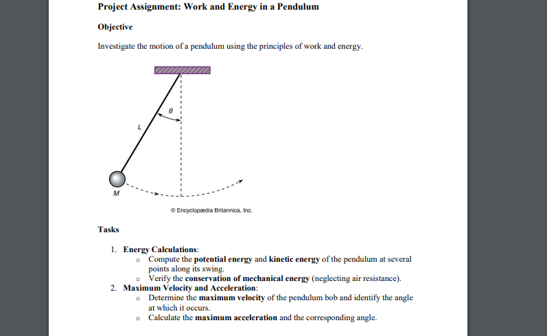 Solved Project Assignment: Work and Energy in a | Chegg.com