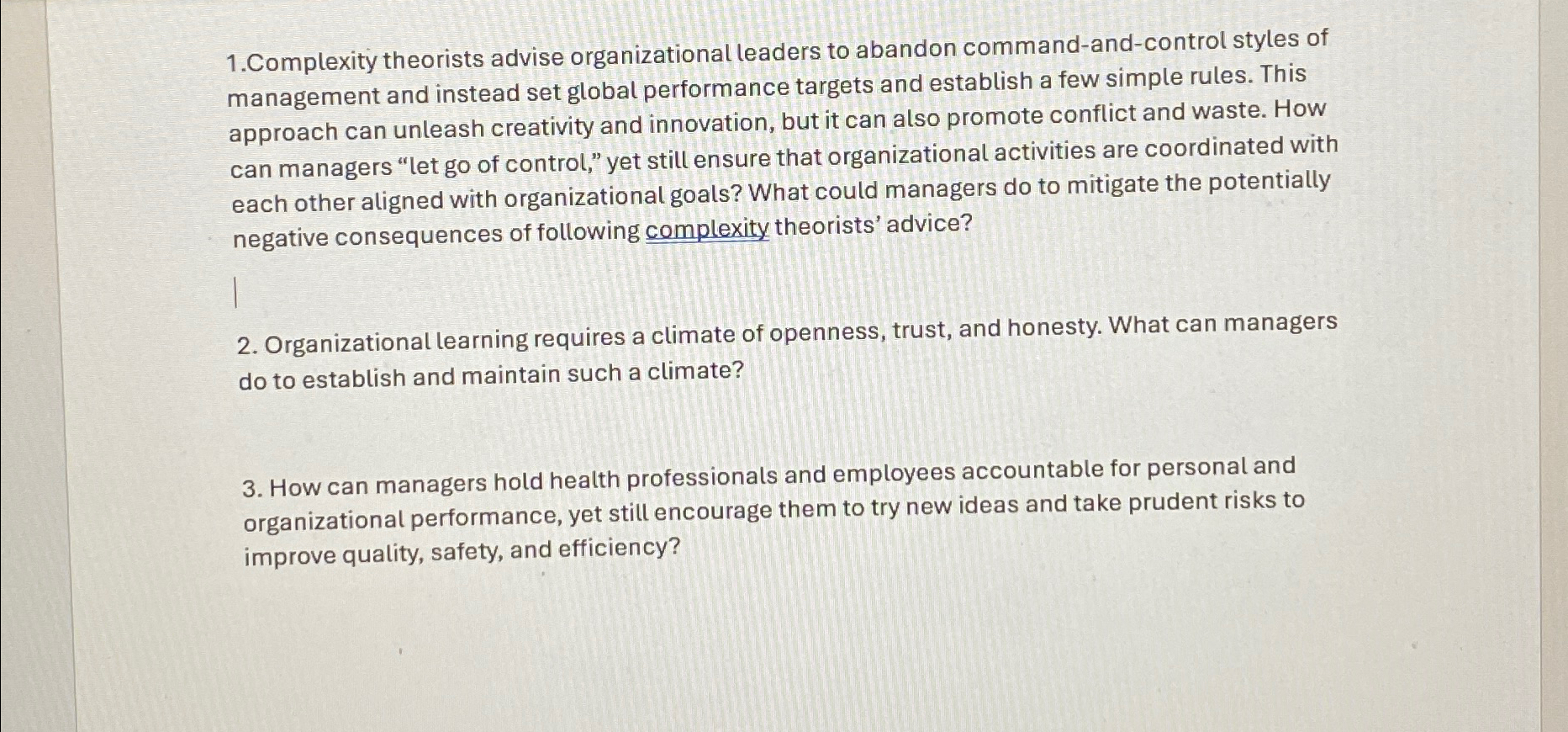 Solved 1.Complexity theorists advise organizational leaders | Chegg.com