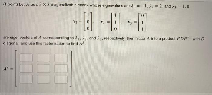 Solved (1 point) Let A be a 3 x 3 diagonalizable matrix | Chegg.com