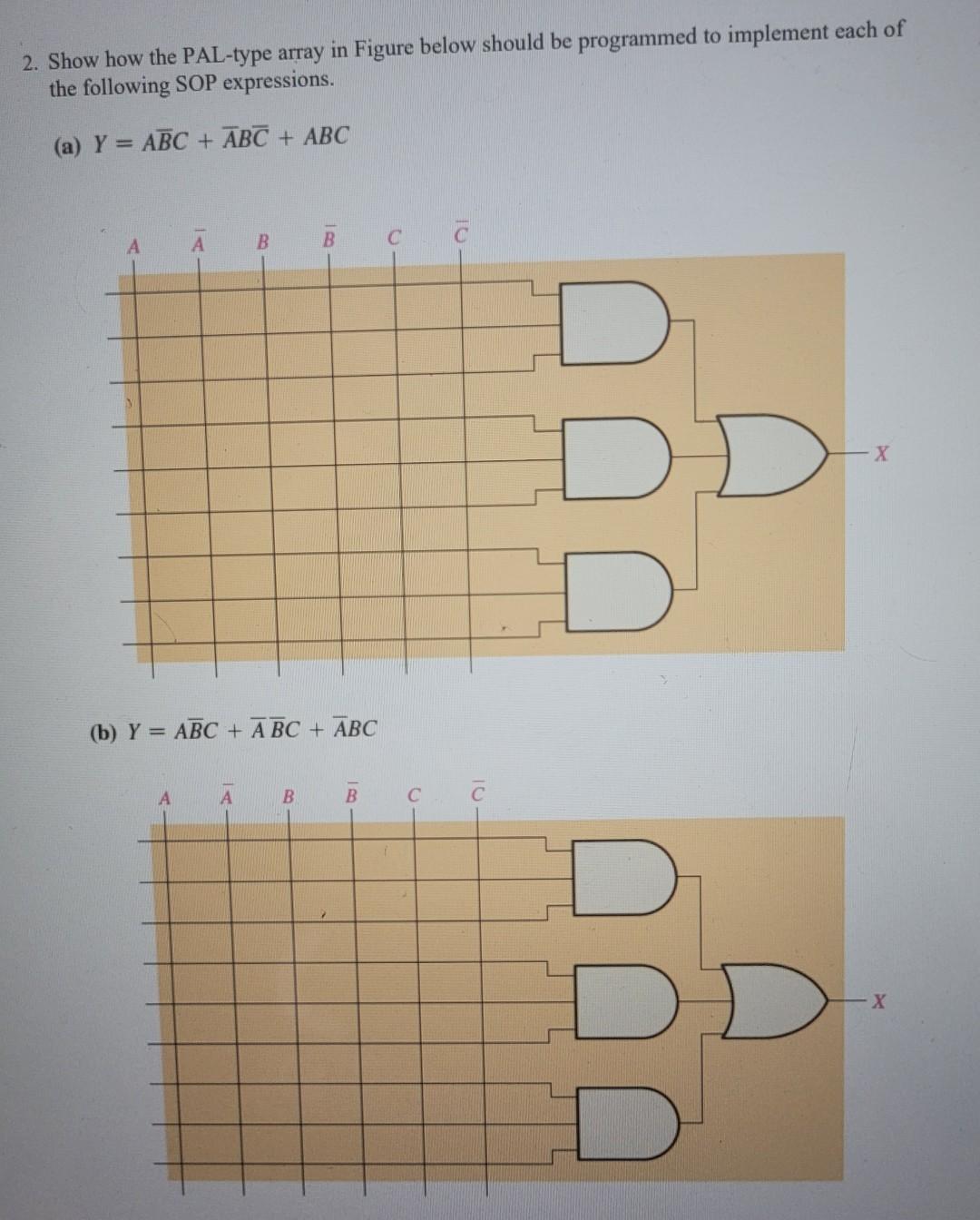 Solved 2. Show how the PAL-type array in Figure below should | Chegg.com