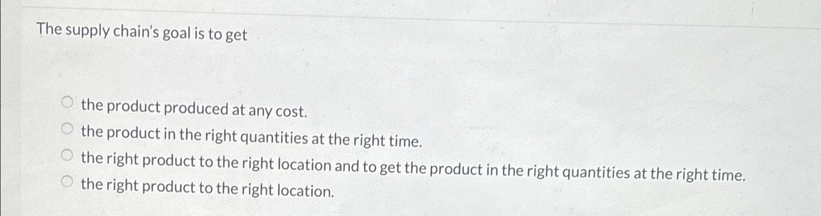 Solved The Supply Chain S Goal Is To Getthe Product Produced Chegg