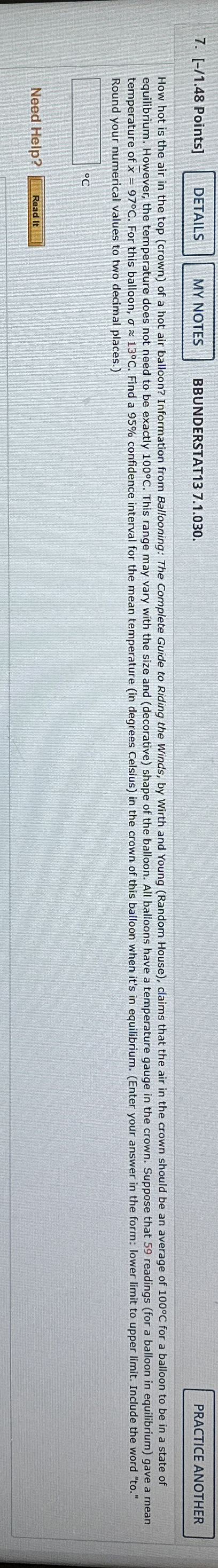 Solved [-/1.48 ﻿Points] ﻿BBUNDERSTAT13 7.1.030.PRACTICE | Chegg.com