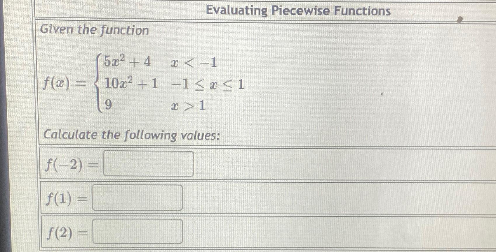 Solved Evaluating Piecewise FunctionsGiven the | Chegg.com
