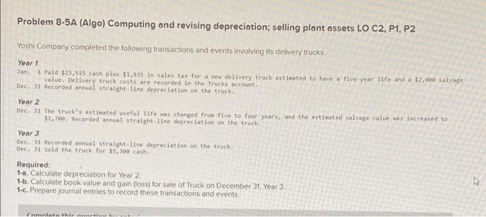 Solved Problem 8-5A (Algo) Computing and revising | Chegg.com