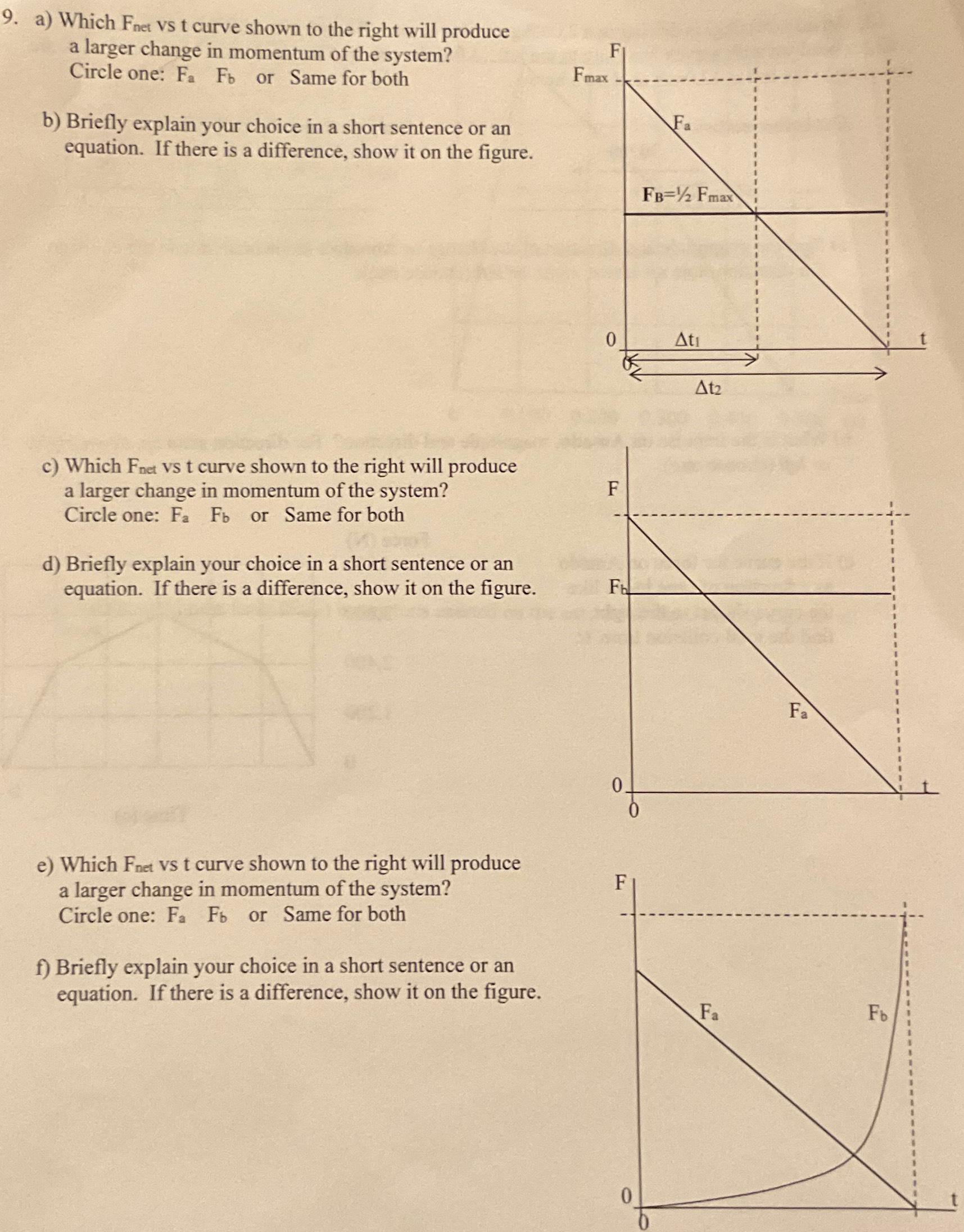 Solved a) ﻿Which Fnet ﻿vs t curve shown to the right will | Chegg.com