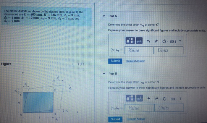 Solved The plastic distorts as shown by the dashed lines. | Chegg.com