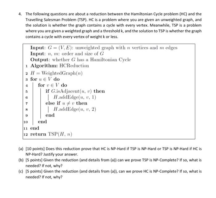 Solved 4. The following questions are about a reduction | Chegg.com