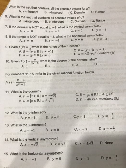 Solved What Is The Set That Contains All The Possible Values
