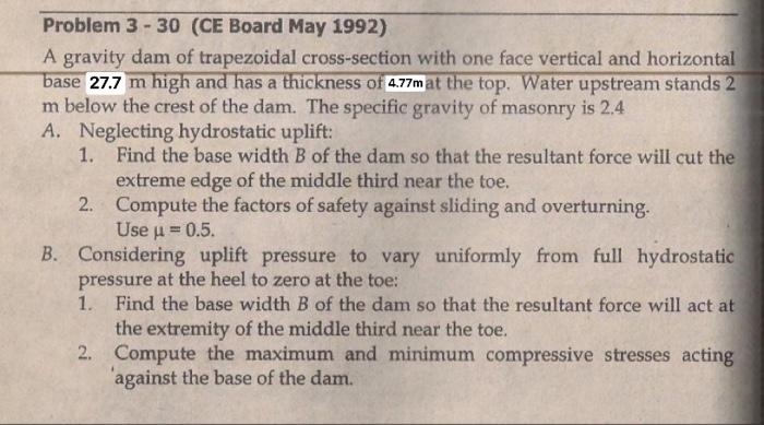 Solved A gravity dam of trapezoidal cross-section with one | Chegg.com