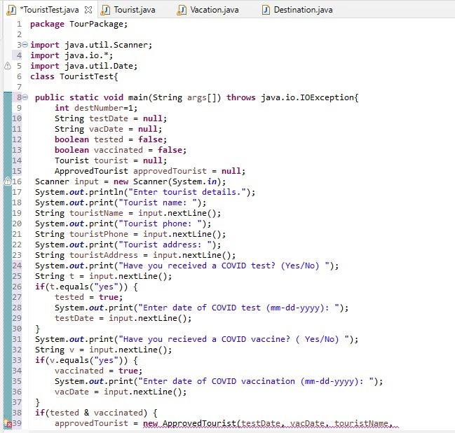 Vacation.java Destination.java Tourist Test.java X J | Chegg.com
