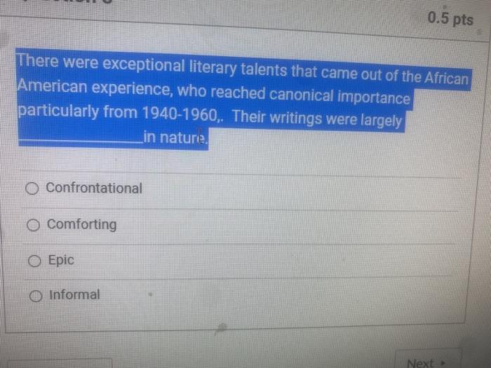 Solved 0.5 pts There were exceptional literary talents that | Chegg.com