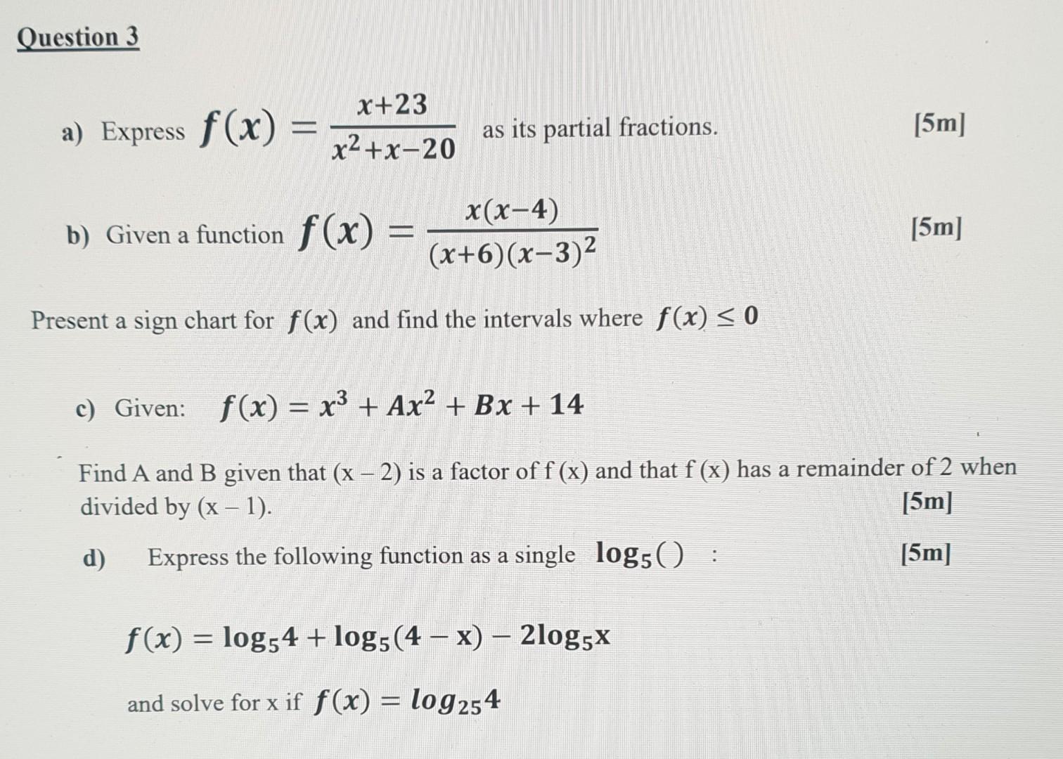 Solved a) Express f(x)=x2+x−20x+23 as its partial fractions. | Chegg.com