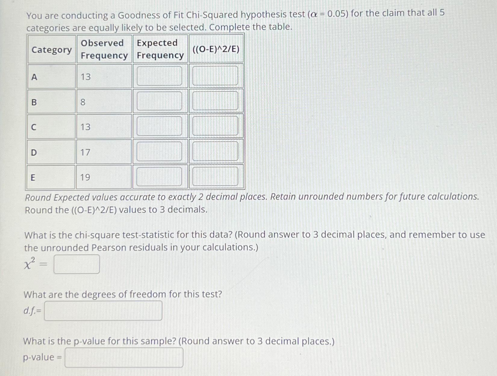 Solved You are conducting a Goodness of Fit Chi-Squared | Chegg.com