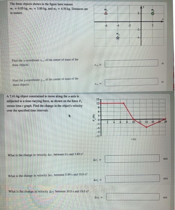 Solved The three objects shown in the figure have masses m = | Chegg.com