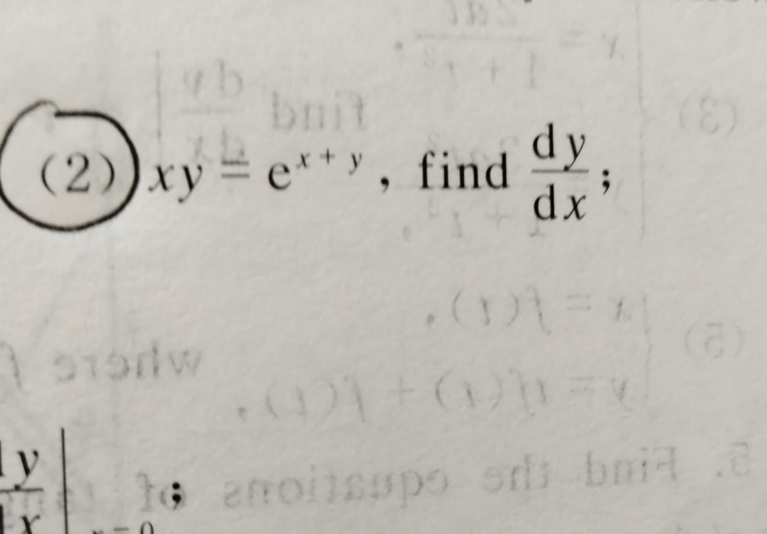 Solved (2) xy=ex+y | Chegg.com