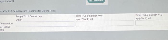 Solved Experiment 2 ata Table 3: Temperature Readings | Chegg.com