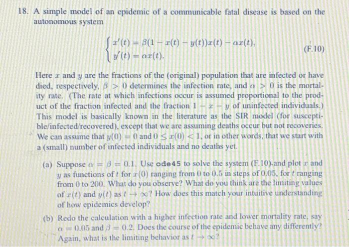 Solved 8. A simple model of an epidemic of a communicable | Chegg.com