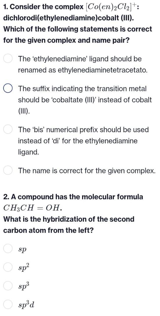 Solved 1. Consider the complex [Co(en)2Cl2]+: | Chegg.com