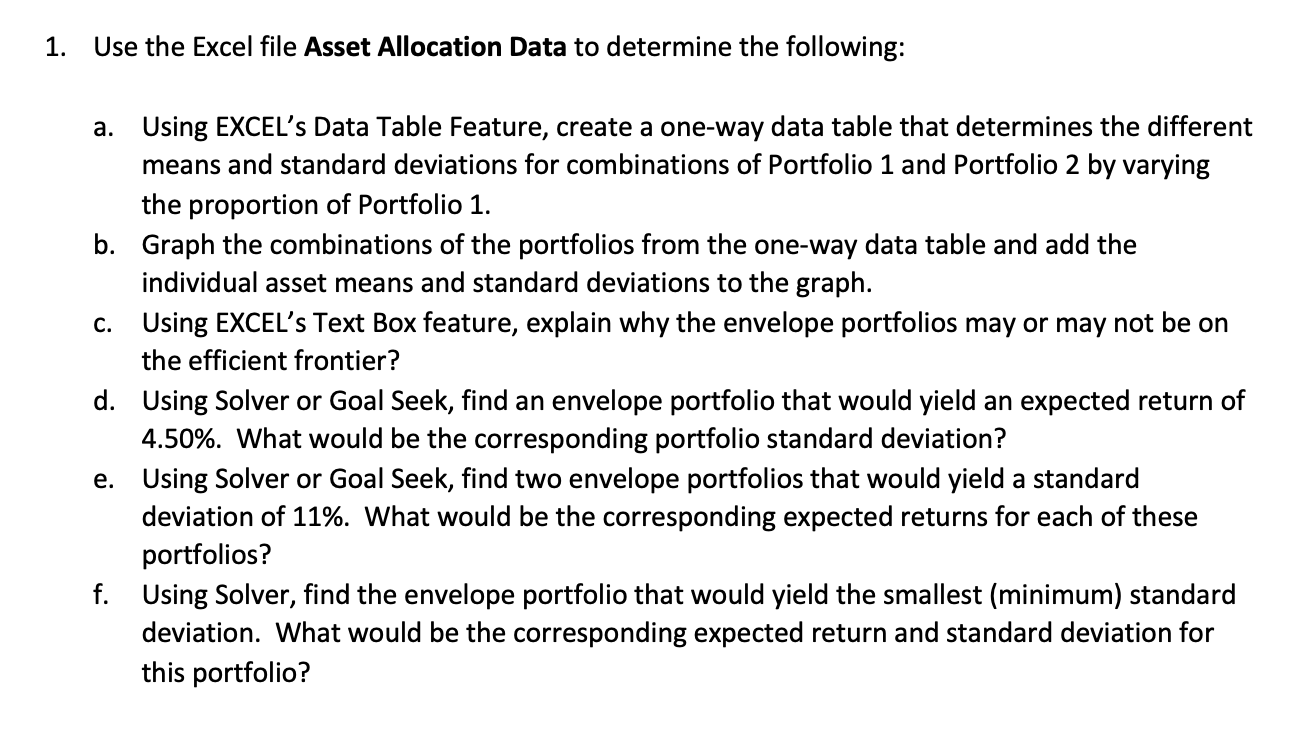 Solved Use the Excel file Asset Allocation Data to determine | Chegg.com