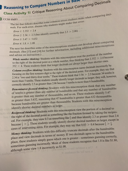 Solved Reasoning to Compare Numbers in Class Activity 11 | Chegg.com