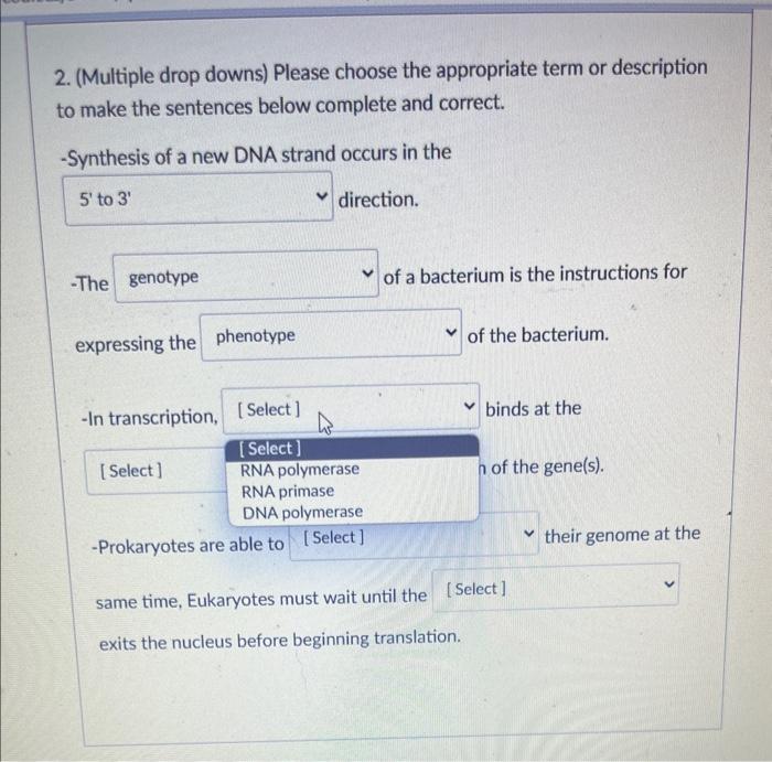 Solved 2. (Multiple drop downs) Please choose the | Chegg.com