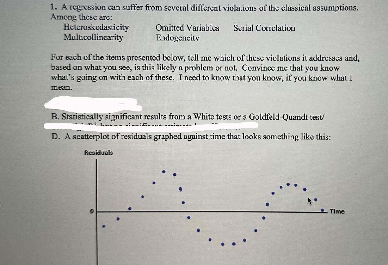 Solved A regression can suffer from several different | Chegg.com