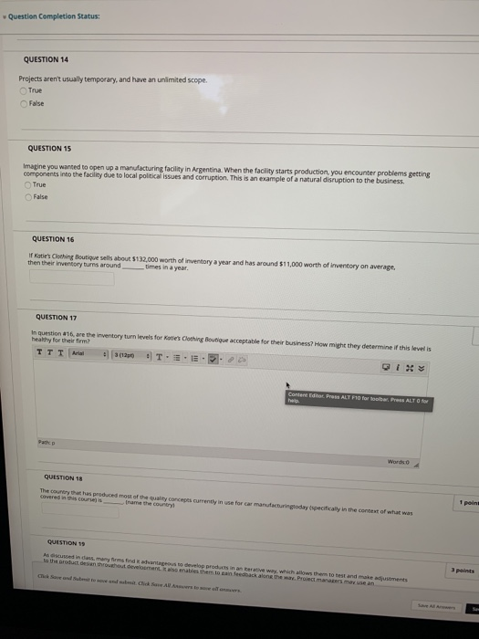 Solved Question Completion Status: QUESTION 14 Projects | Chegg.com