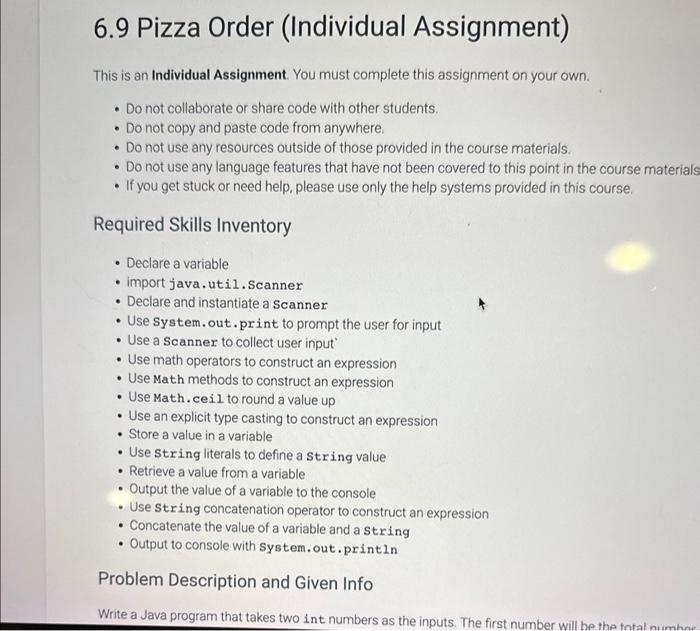 Solved 6.9 Pizza Order (Individual Assignment) This is an | Chegg.com