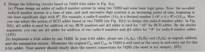 3. Design the following circuits based on 74283 4-bit | Chegg.com