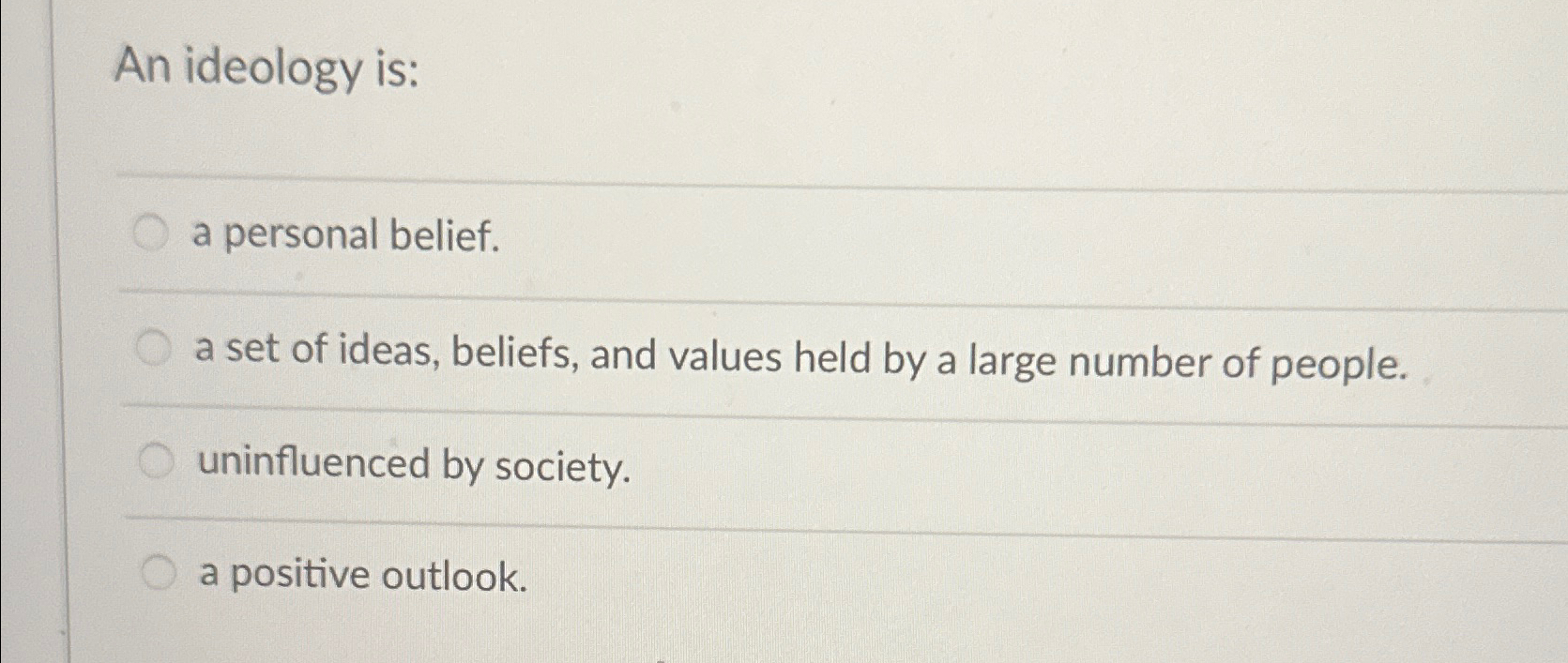 Solved An ideology is:a personal belief.a set of ideas, | Chegg.com