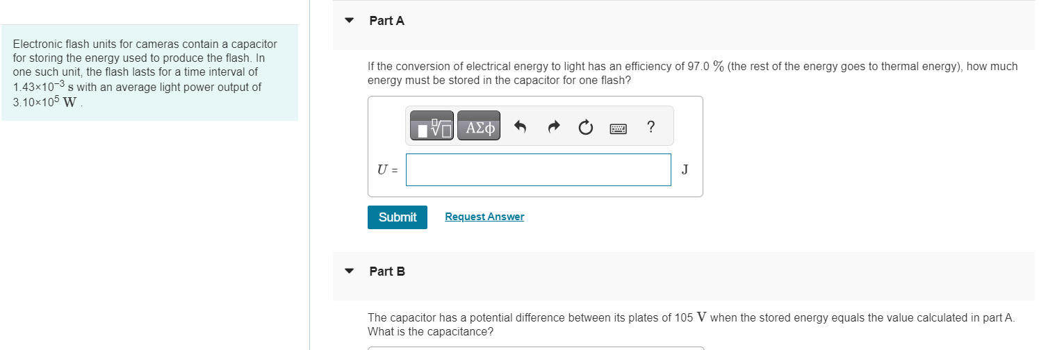 Solved Part AElectronic flash units for cameras contain a | Chegg.com