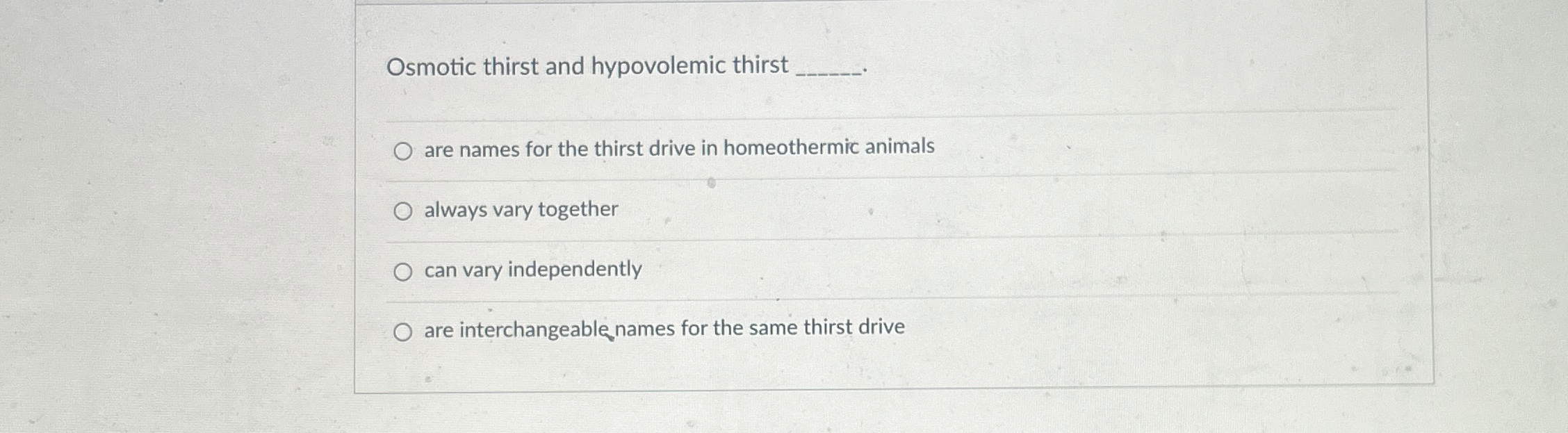 Solved Osmotic thirst and hypovolemic thirstare names for | Chegg.com