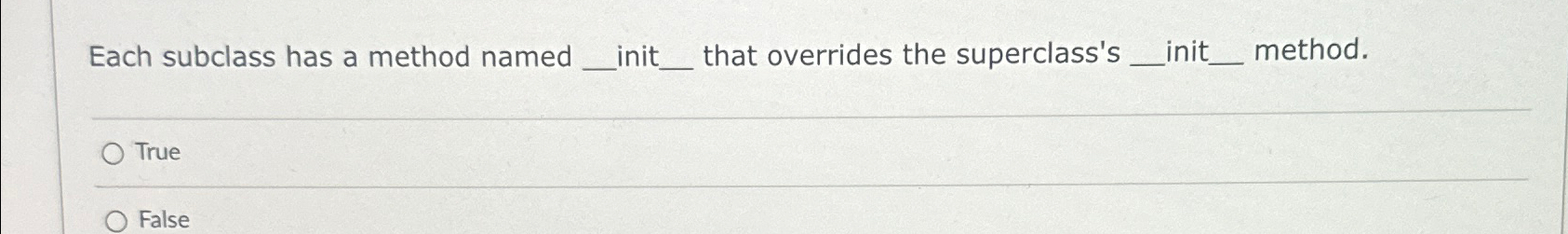 Solved Each subclass has a method named that overrides the | Chegg.com